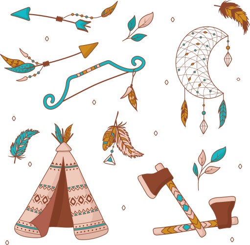 Engraving hand drawn boho element collection Vector Image
