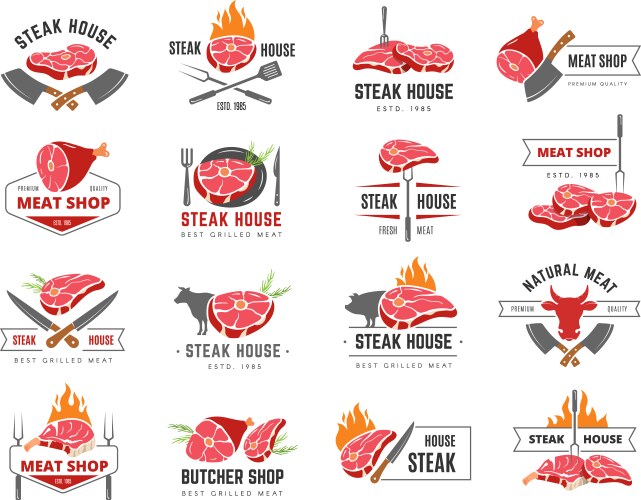 Premium quality fresh meat logo templates set Vector Image