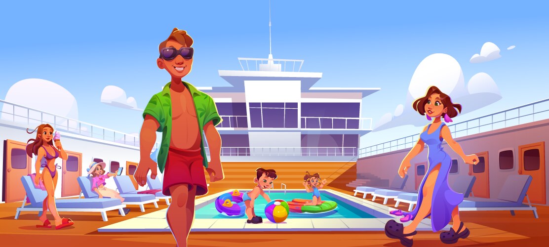 People on cruise ship deck Royalty Free Vector Image