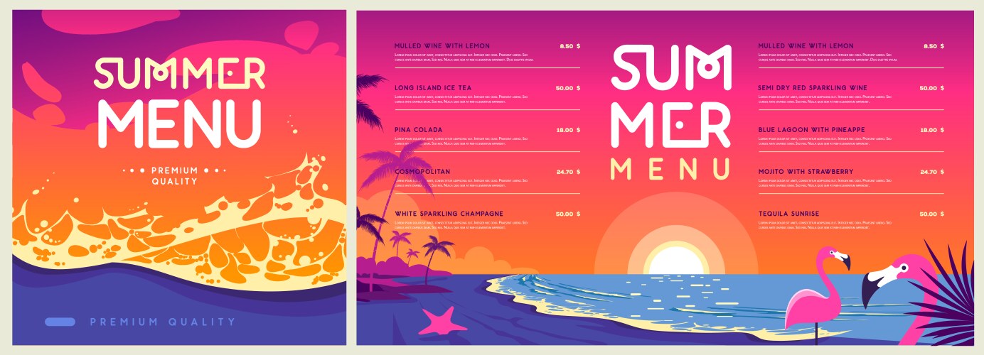 Retro summer menu design with top view ocean Vector Image