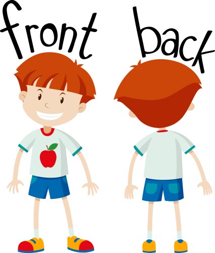 Opposite adjectives words with back and front Vector Image