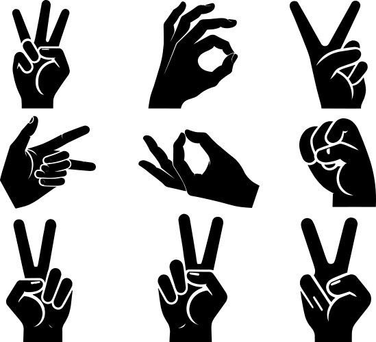 Different human hands signs collection Royalty Free Vector