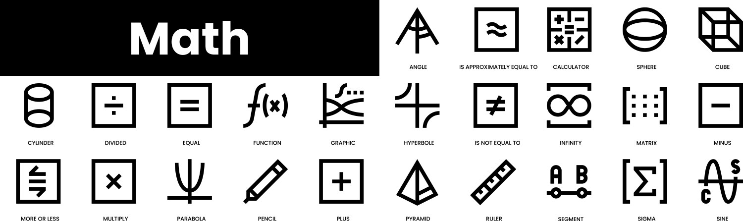 Set of outline math icons minimalist thin linear Vector Image