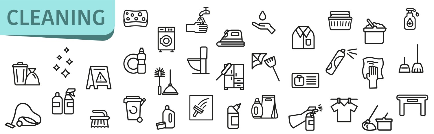 Cleaning and housework icons with editable stroke Vector Image