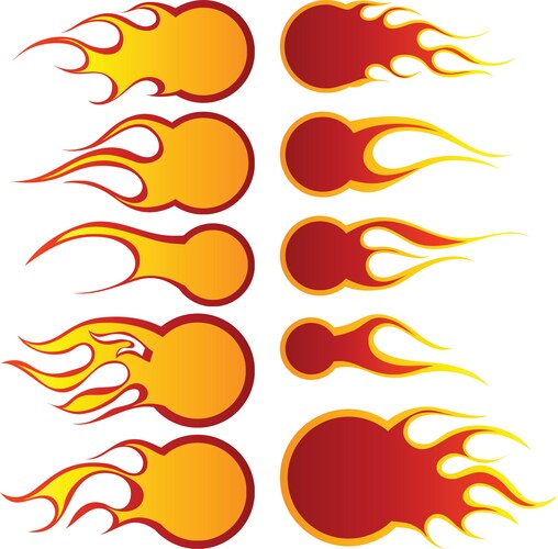 Colorful fire flames set Royalty Free Vector Image