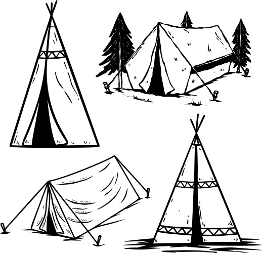 Camping tent in different colour set Royalty Free Vector