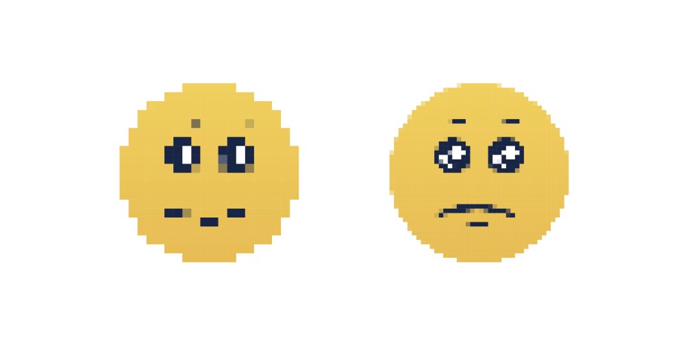 Pixel art disappointed face emoticons with sad Vector Image