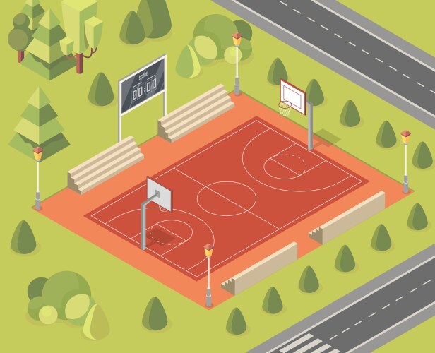 Isometric Basketball Court Interior Royalty Free Vector