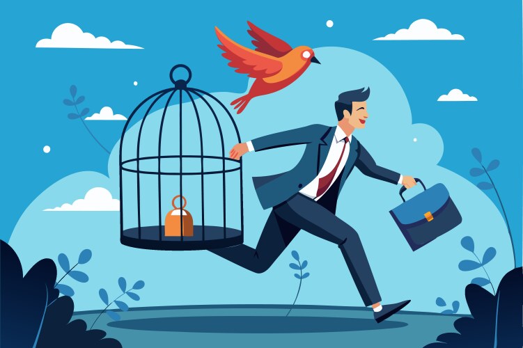 Businessman breaking free from routine Royalty Free Vector