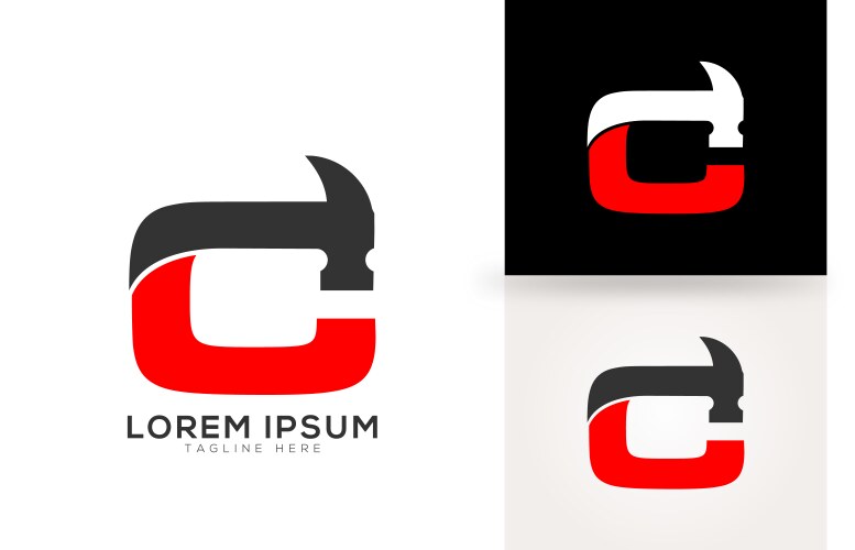 O letter hammer logo design construction template Vector Image