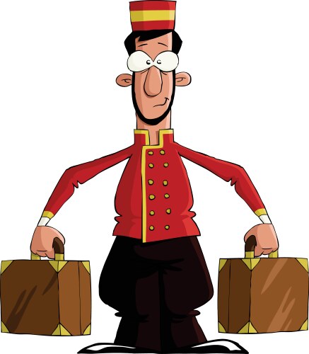 Cartoon porter transporting fridge by cart poster Vector Image