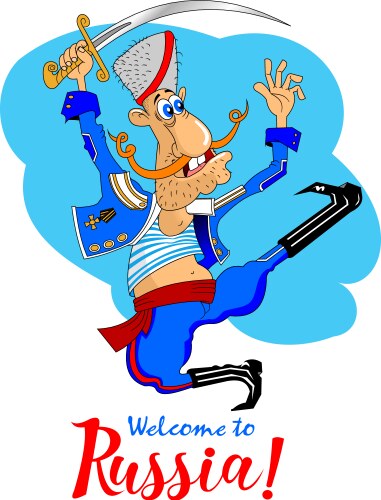 Cartoon cossack with swords Royalty Free Vector Image