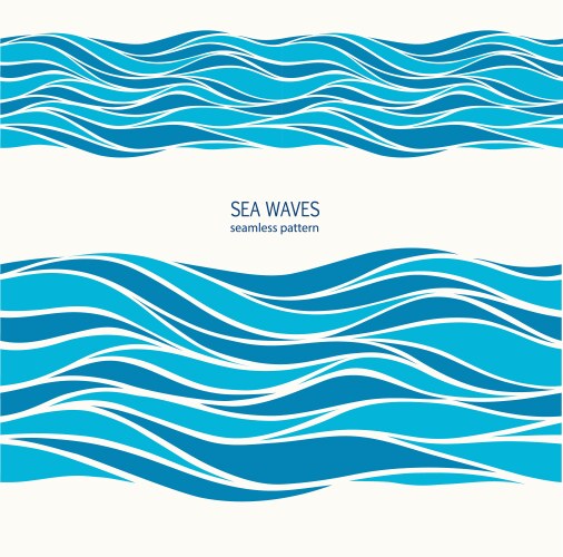 Marine seamless pattern with stylized blue waves Vector Image