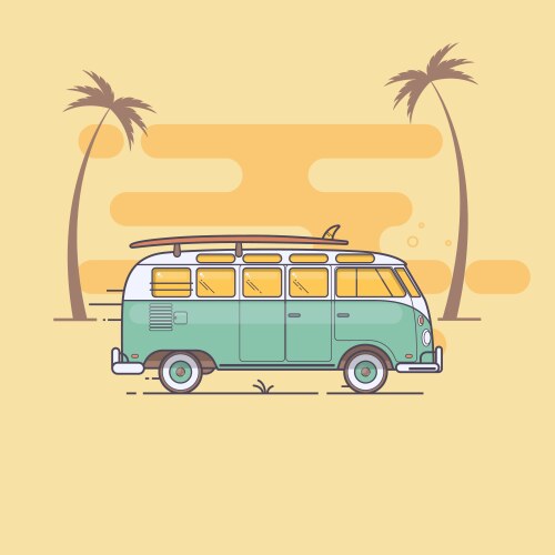 Summer time background with retro bus palms Vector Image