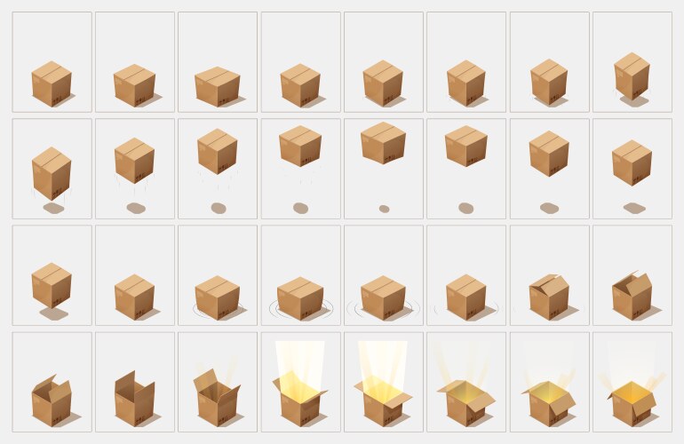 Jumping cartoon animated gift box sprite game ui Vector Image