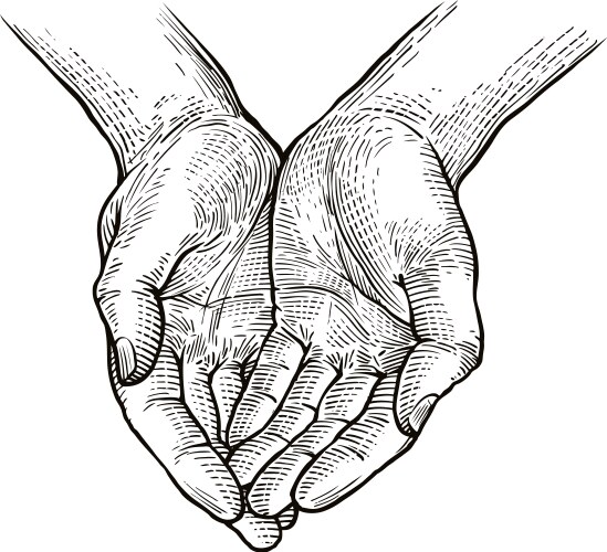 Cupped hands folded arms sketch vintage Royalty Free Vector
