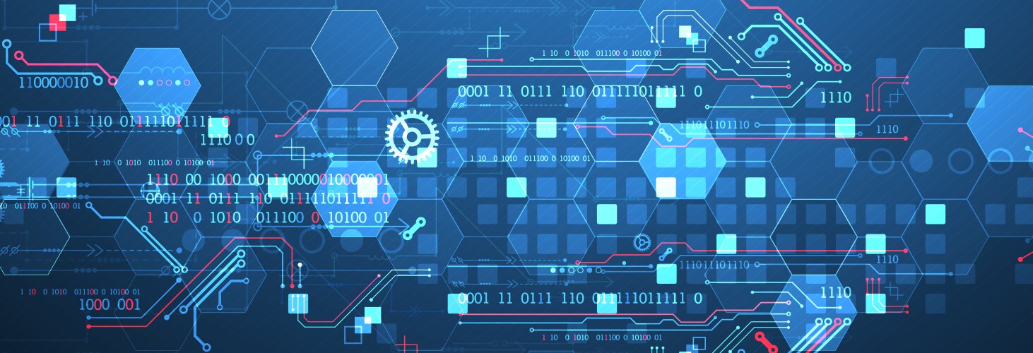 Abstract Circuit Board And Hexagons On Gradient Vector Image