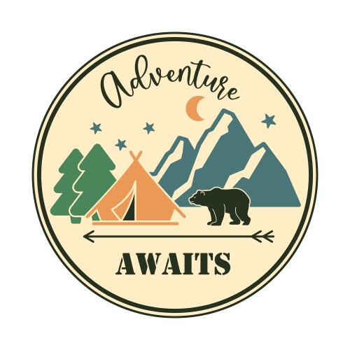 Adventure awaits round sign inspirational Vector Image