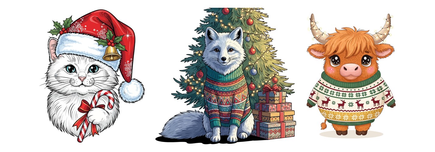 Festive animals celebrating christmas – Royalty-Free Vector | VectorStock