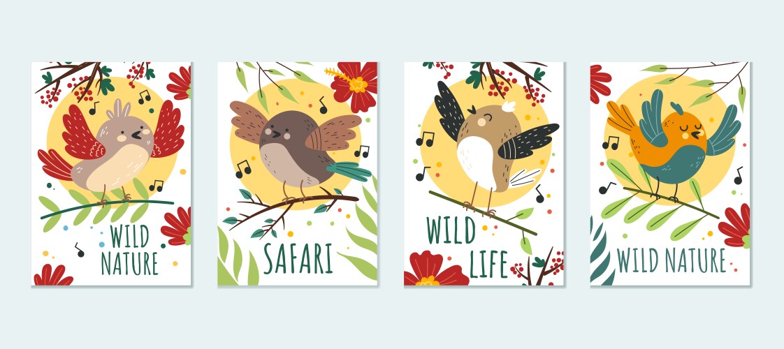 Poster of birds in forest Royalty Free Vector Image