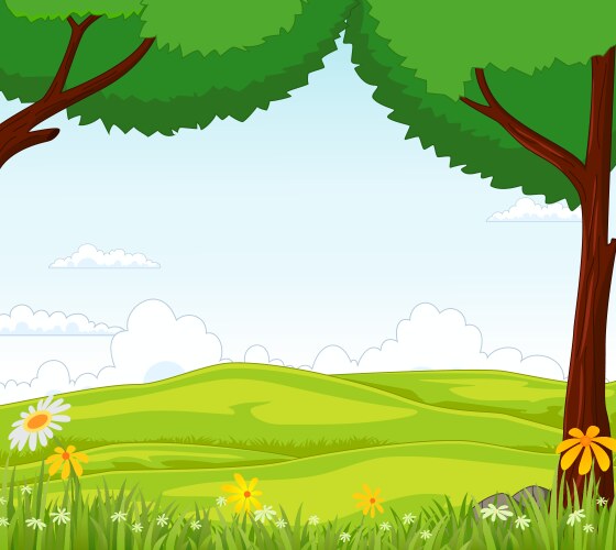 Cartoon of the forest scene with many trees Vector Image