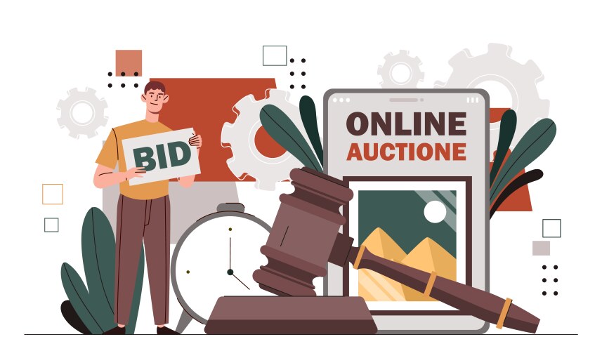 People with online auction Royalty Free Vector Image