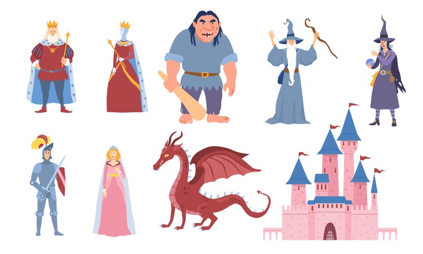 Cartoon fairy tale medieval magic world characters
