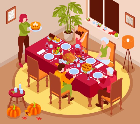 Family having a thanksgiving dinner Royalty Free Vector