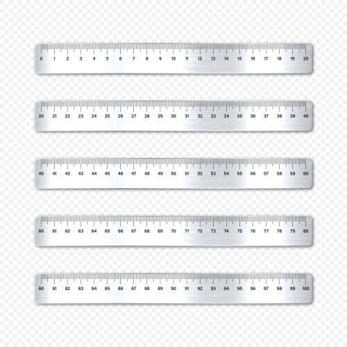 Realistic various shiny metal rulers Royalty Free Vector