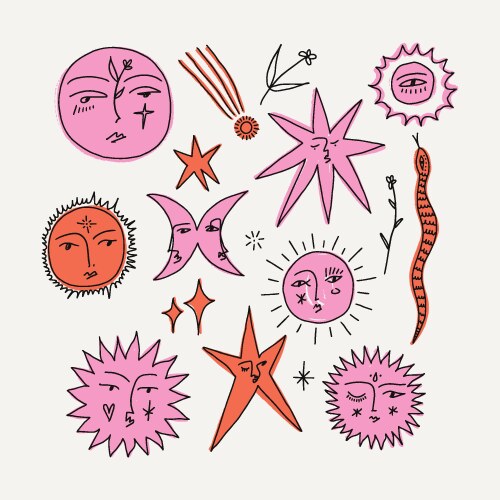 Boho funny groovy whimsical cute stylish freaky Vector Image
