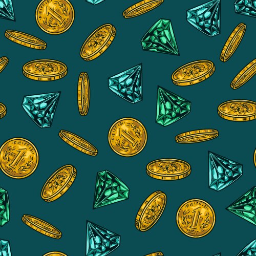 Gold coins vintage colorful seamless pattern Vector Image