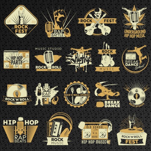 Set of rock and roll music emblems Royalty Free Vector Image