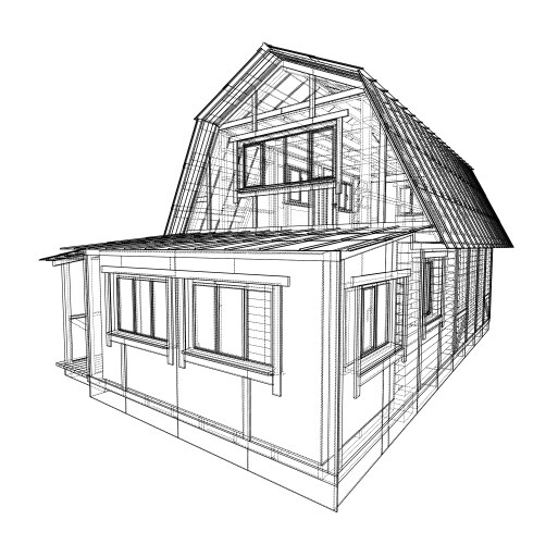Village house engraving Royalty Free Vector Image