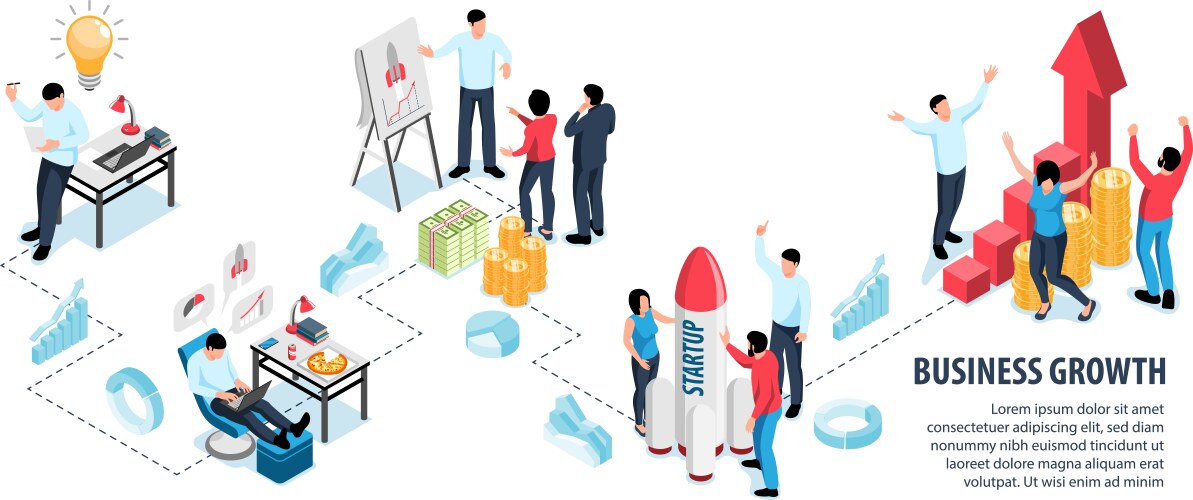 Business team chart company growth Royalty Free Vector Image