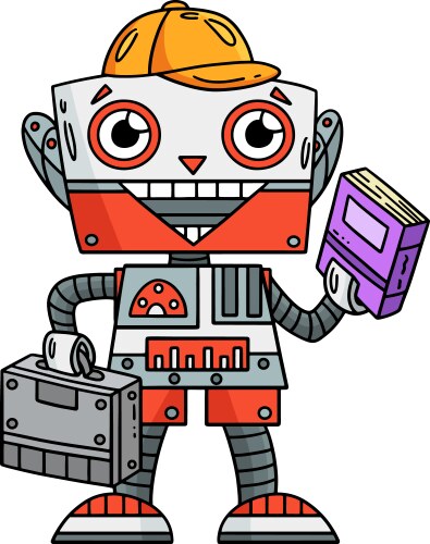 Robot carrying books cartoon colored clipart Vector Image