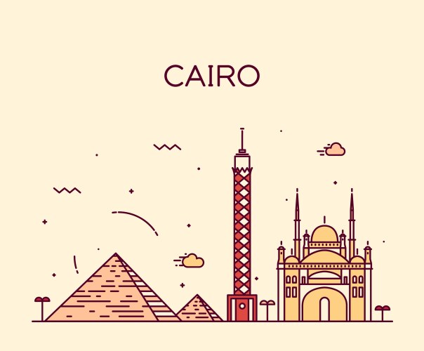 Cairo skyline egypt city buildings line art Vector Image