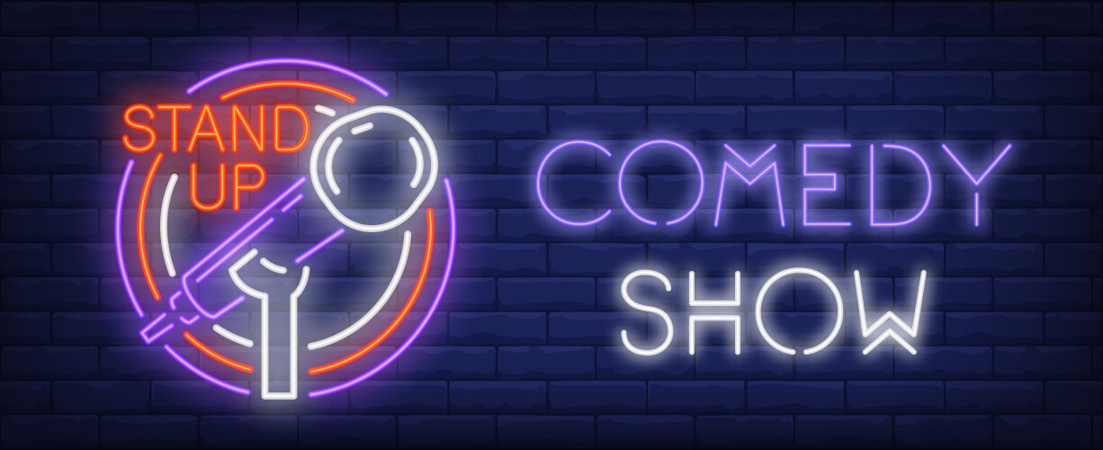 Comedy show neon signboard stand up Royalty Free Vector