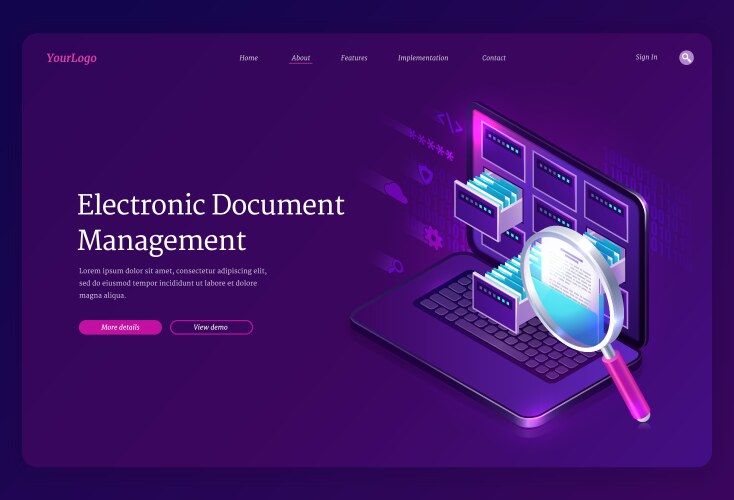 Electronic document management landing page Vector Image