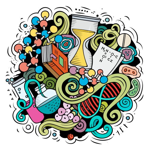 Sticker design with scientist doing experiment Vector Image