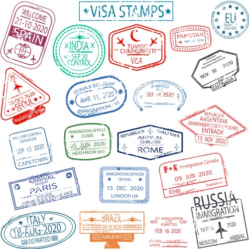 Set of visa stamps for passports international Vector Image