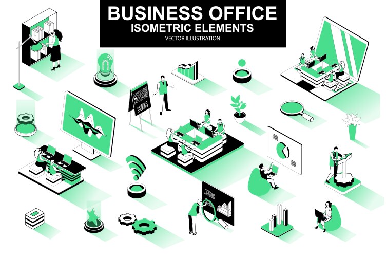Isometric office equipment icons flat line Vector Image