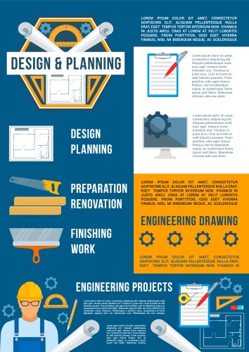 Building construction interior design poster set Vector Image