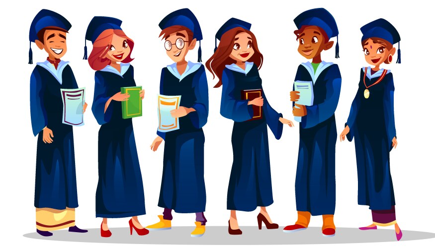 Cartoon cheerful college students set Royalty Free Vector