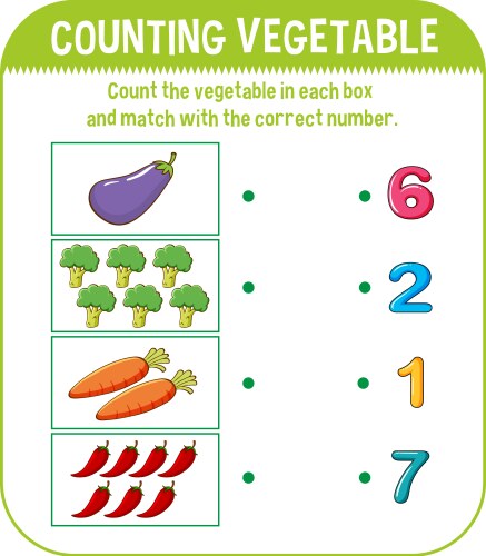 Math game template with counting vegetable Vector Image