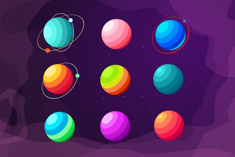 Big bright colorful alien world planets set Vector Image