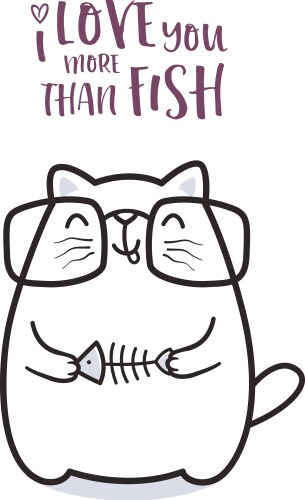 Happy cat with fish cartoon Royalty Free Vector Image