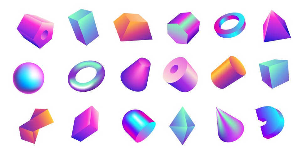 3d geometric shapes isometric linear forms cube Vector Image