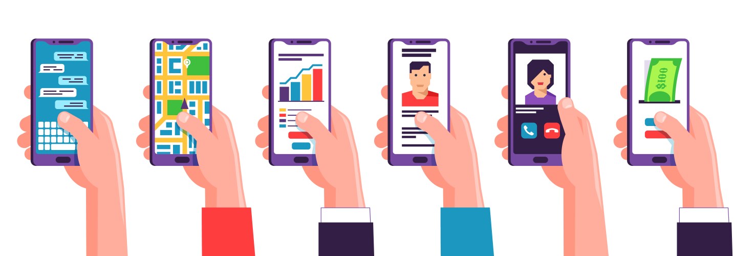 Hand with phone mobile app mockup smartphone Vector Image