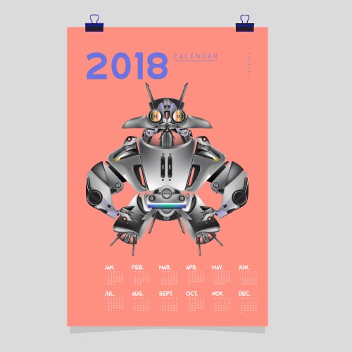 2018 calendar design template 3d realistic robot – Free Vector ...