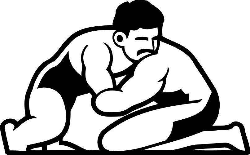 Two wrestlers wrestling viewed from side Vector Image